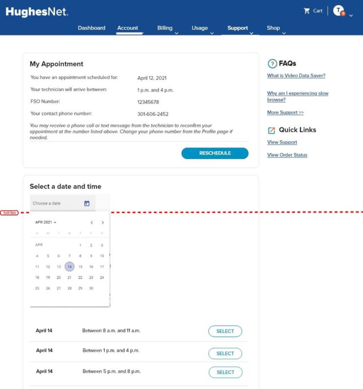 Reschedule Your Technician Visit | Hughesnet Community - 140964